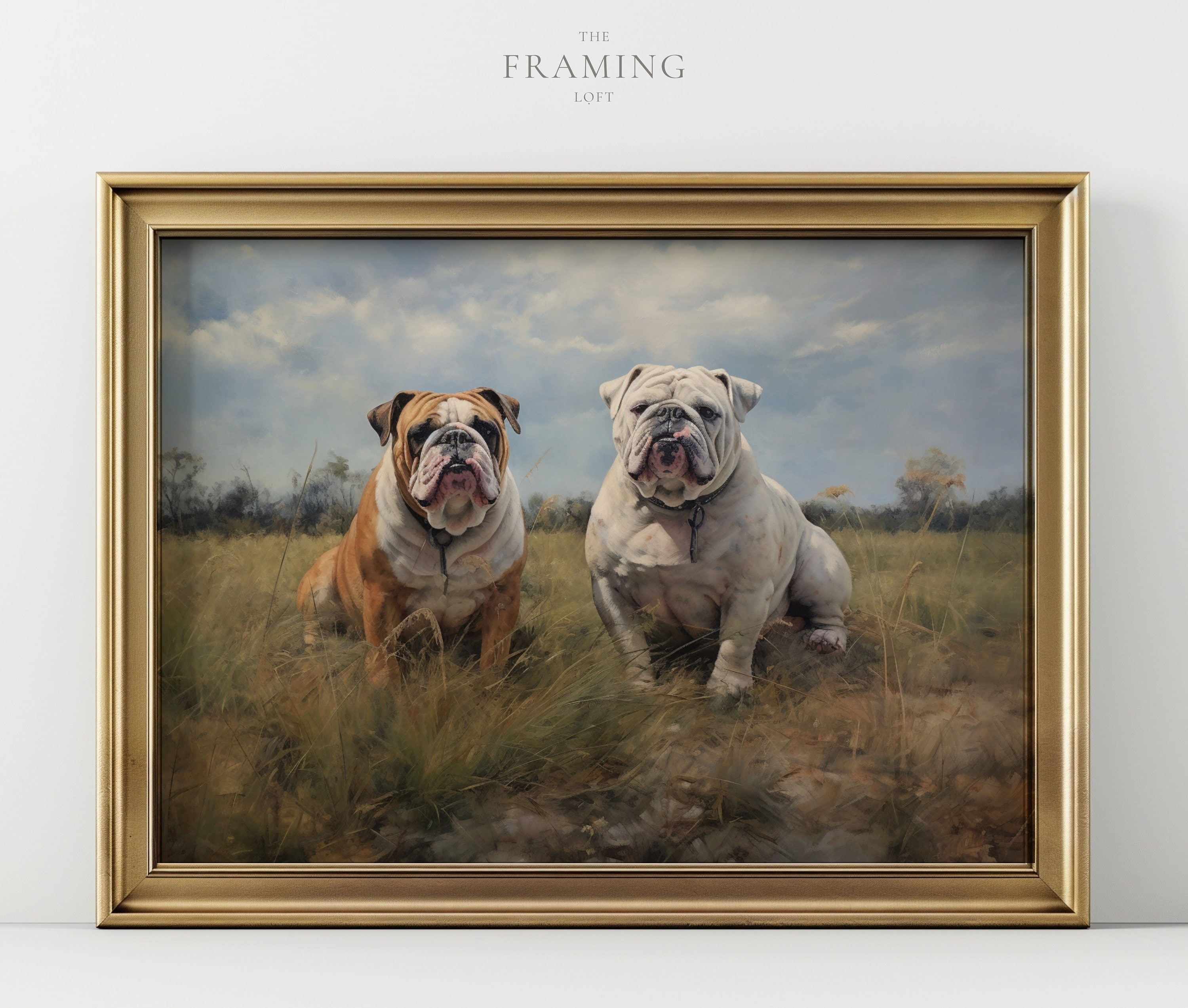 Vintage English Bulldog Oil Painting: Still Life Art Print (digital ...