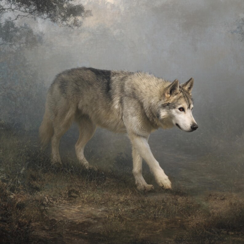 Lone Wolf Wall Art | Moody Forest Husky Print | Nature Artwork for ...