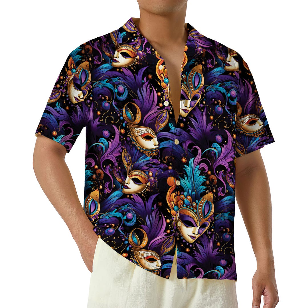 Masquerade Party Hawaiian Shirt, Mardi Gras Inspired Button up Shirt ...