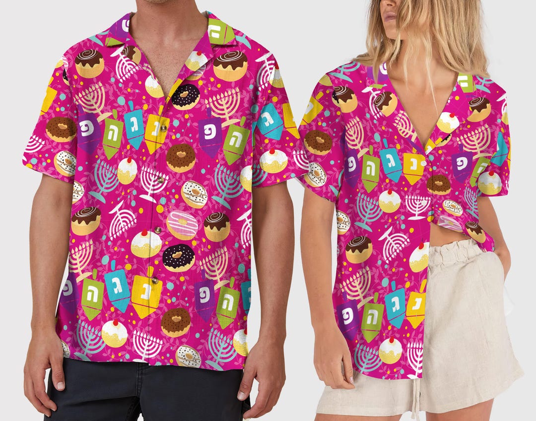 Pink Hanukkah Hawaiian Shirt, Happy Hanukkah Menorah Button up Shirt ...