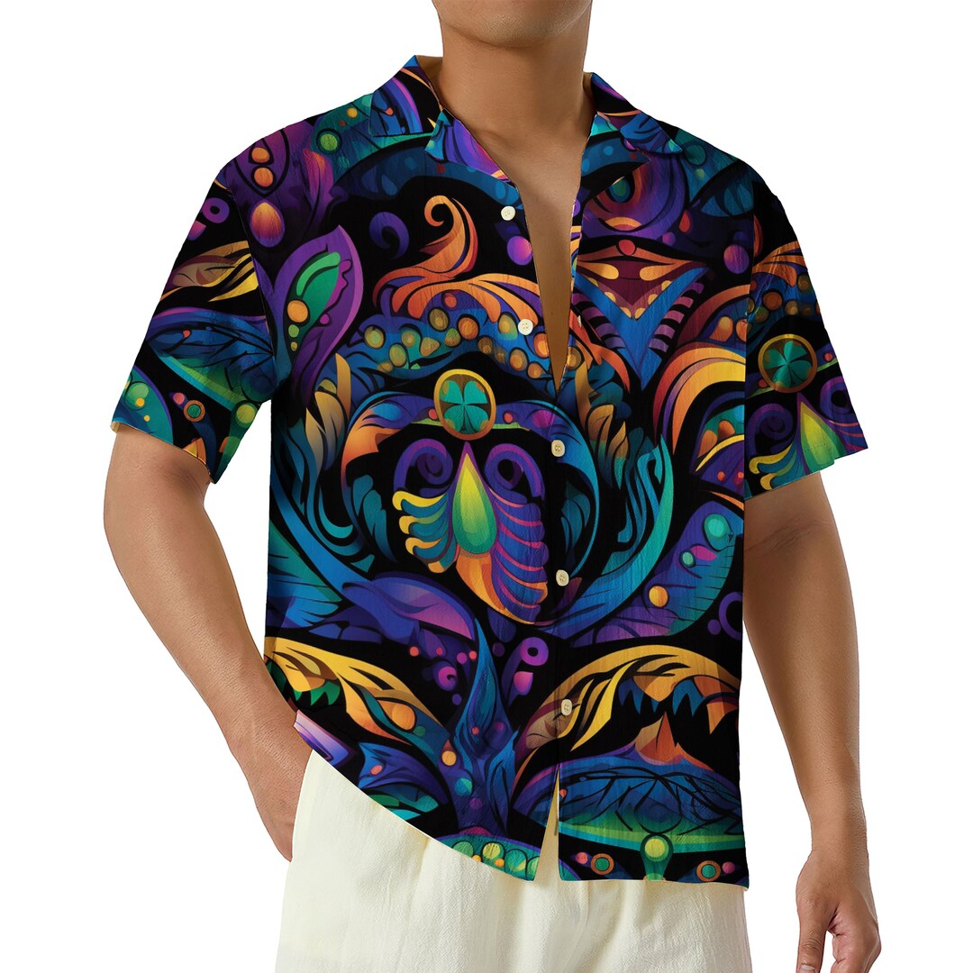 Colorful Mardi Gras Masquerade Hawaiian Shirt, Mardi Gras Party Button ...