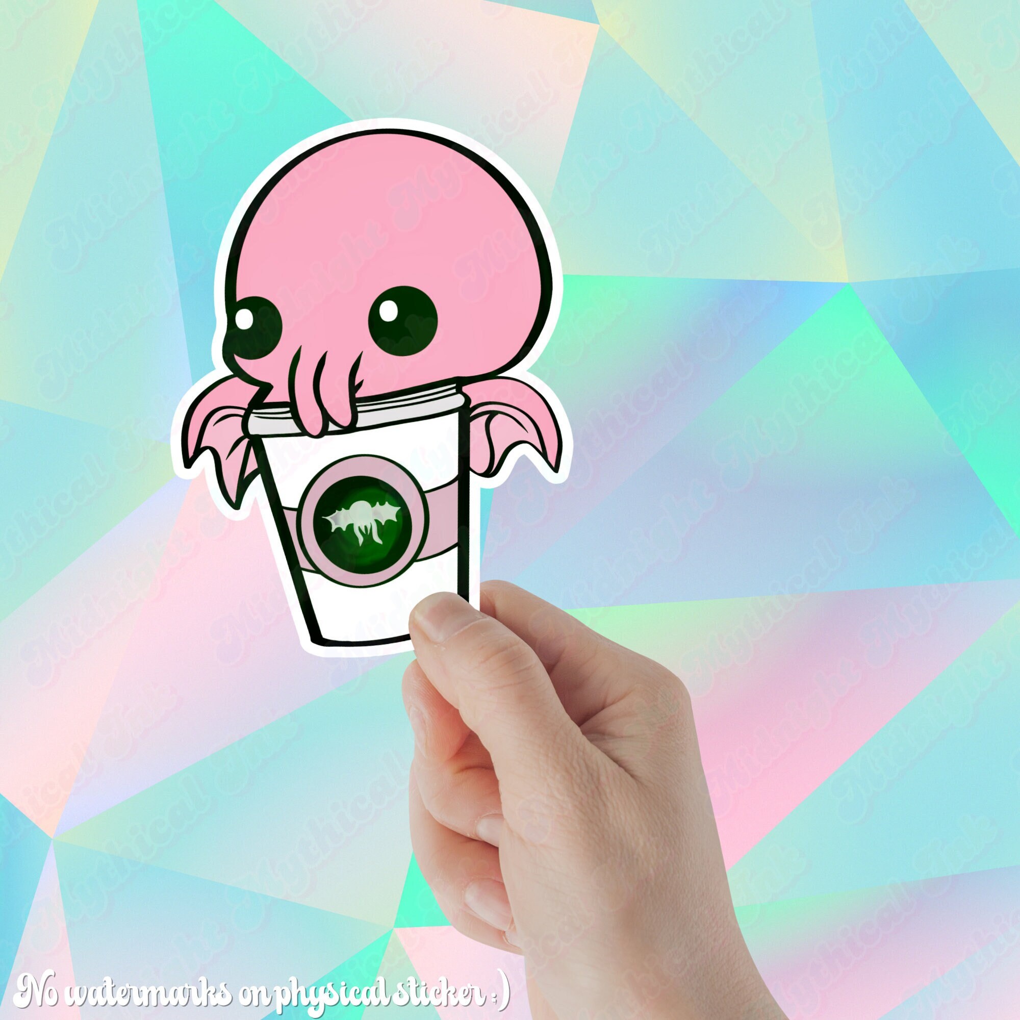 Pink Cthulhu Loves Coffee Sticker | Cryptids & Mythical Creatures ...