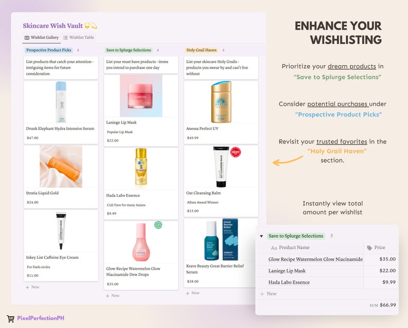 Notion Skincare Tracker Skincare Planner Skincare Template Skincare