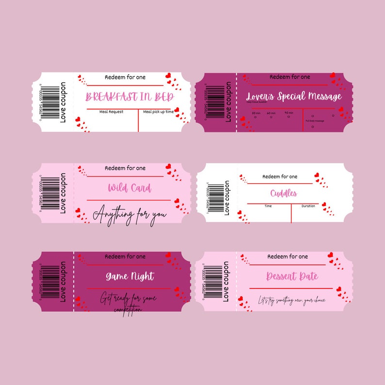 Printable Customizable Couples Love Coupons, Valentines Day, Romance - Etsy