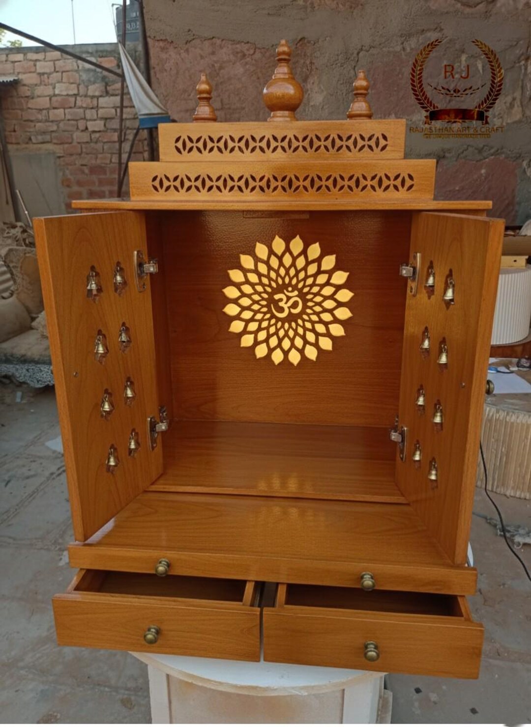 LED Om Backlit Wooden Puja Mandir – Teak Finish Home Temple - Etsy