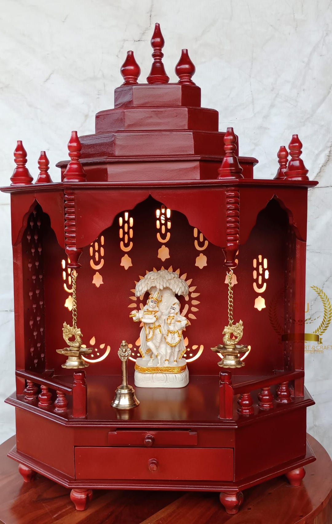 Handcrafted Dark Red Wooden Pooja Mandir Temple - Indian Home Decor - Etsy