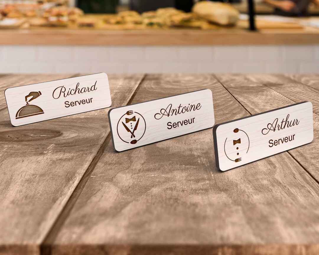 Personalized Wooden Server Badge, Elegant Professional Accessory for ...