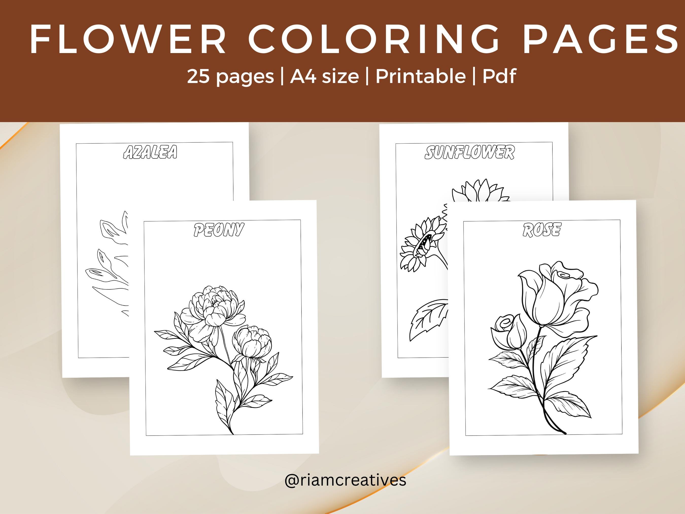 Flower Coloring Pages Printable Pdf File Instant Download - Etsy