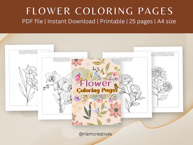 Flower Coloring Pages Printable Pdf File Instant Download - Etsy