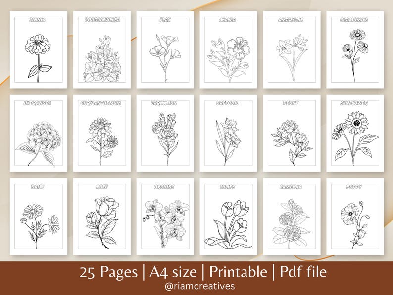 Flower Coloring Pages Printable Pdf File Instant Download - Etsy
