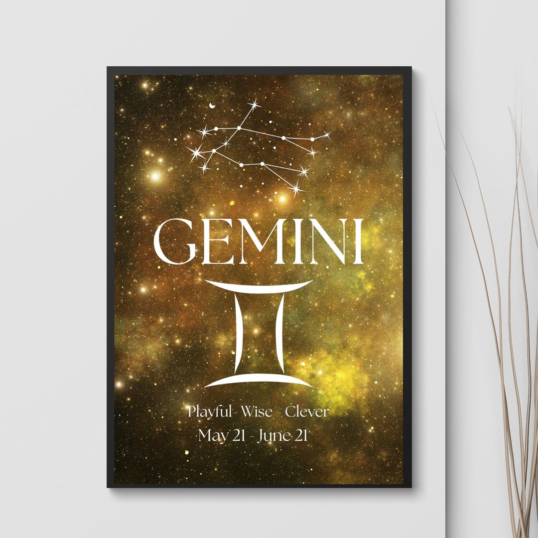 Gemini Wall Art Print Zodiac Sign Artwork Zodiac Sign Poster Gemini Art ...