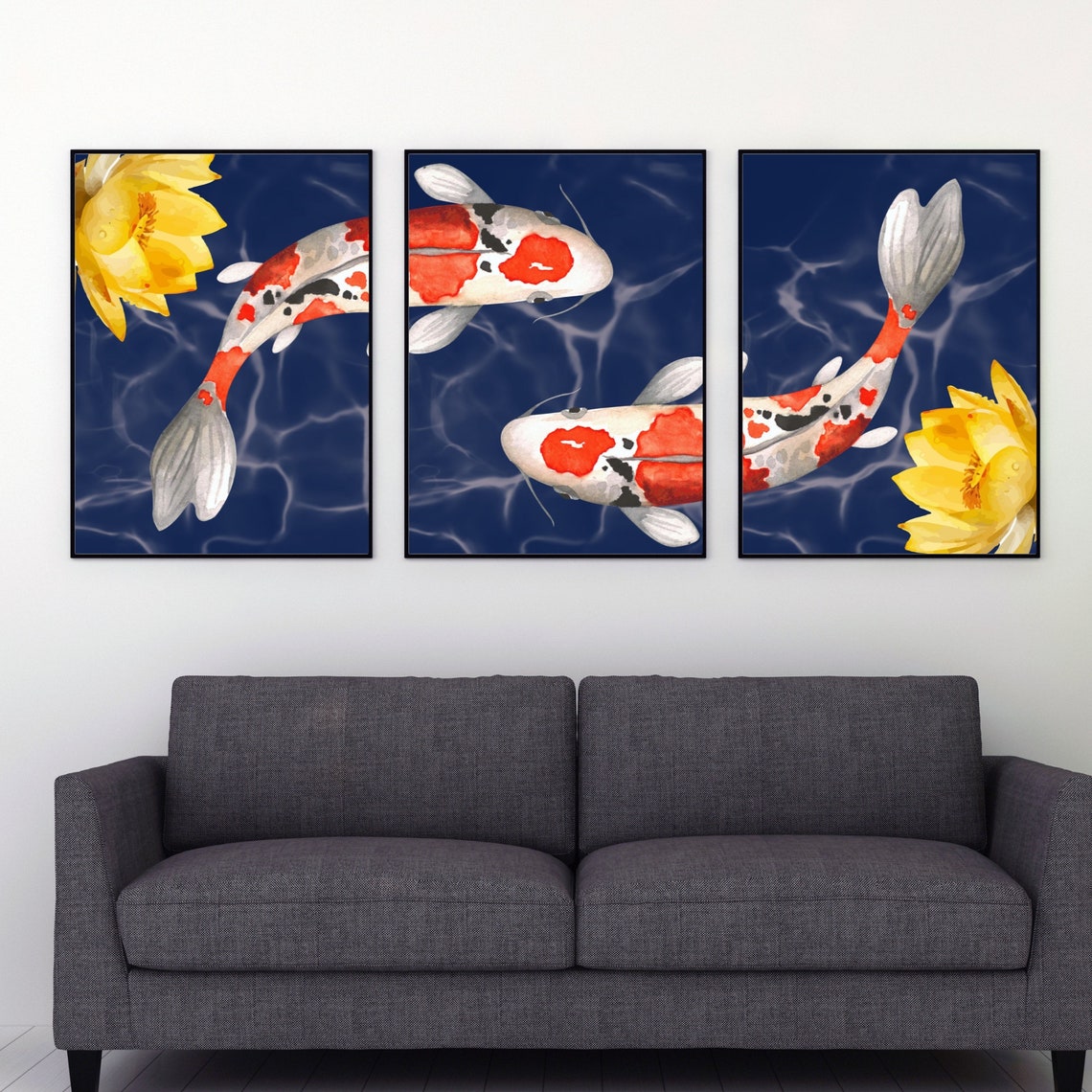 Japanese Koi Fish Wall Art | Set of 3 Japanese Prints | Tryptic Wall ...