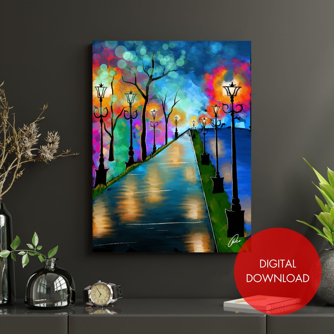 Colourful Street Lights Digital Wall Art | City Night Street Lights ...