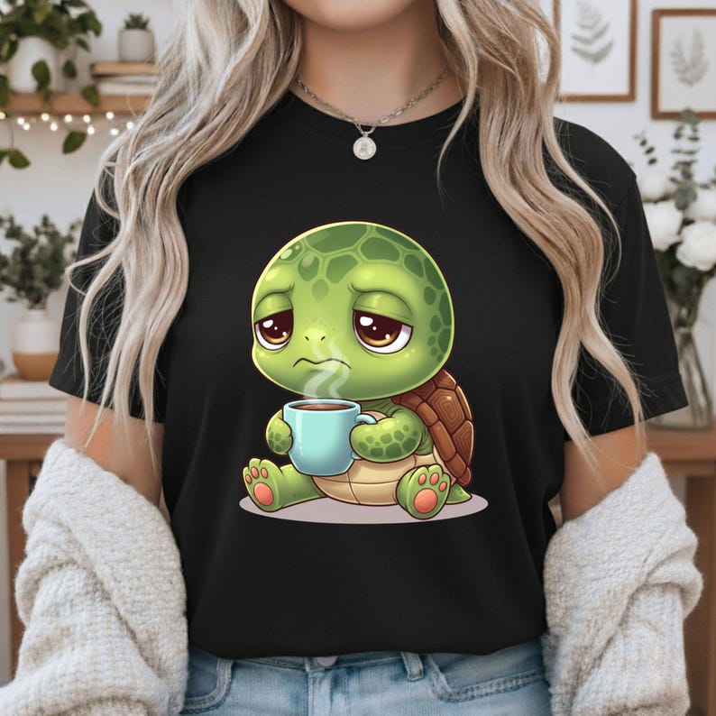 Tired Turtle Coffee PNG, Kawaii Animal Clipart (digital Download) - Etsy