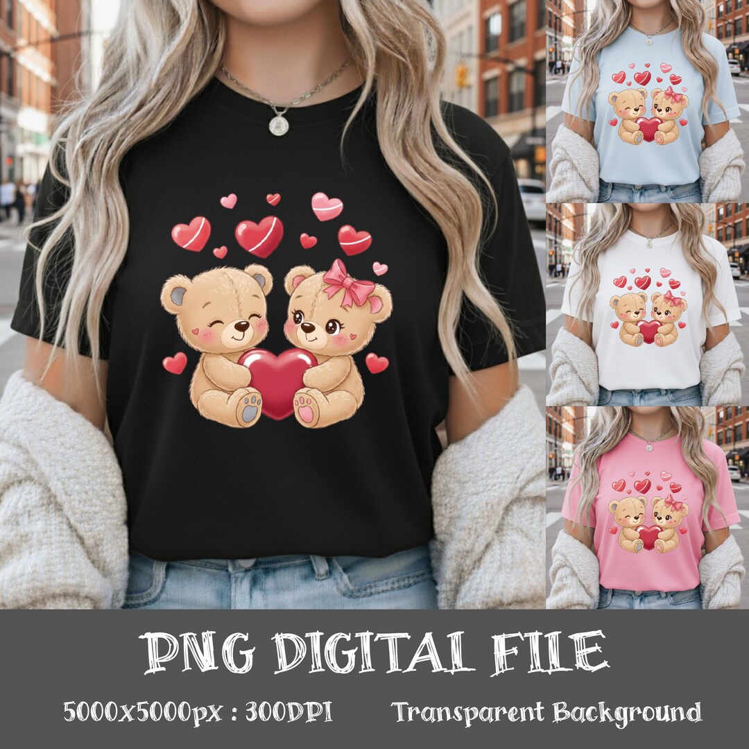 Two Cute Teddy Bears Holding Red Heart PNG, Kawaii Valentine Clip Art ...
