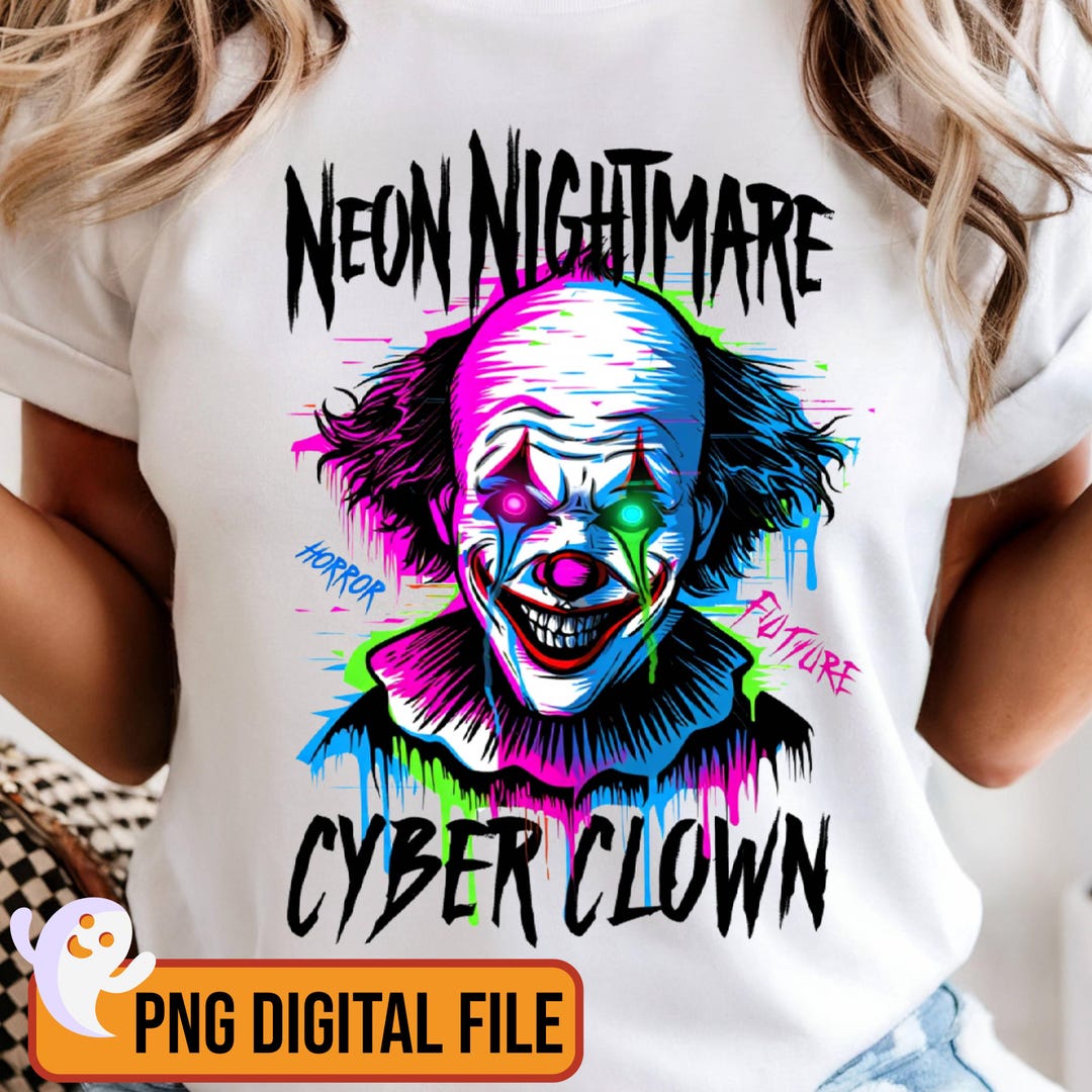 Neon Nightmare Cyber Clown PNG | Horror Glitch Art T-shirt Design ...