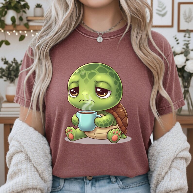 Tired Turtle Coffee PNG, Kawaii Animal Clipart (digital Download) - Etsy
