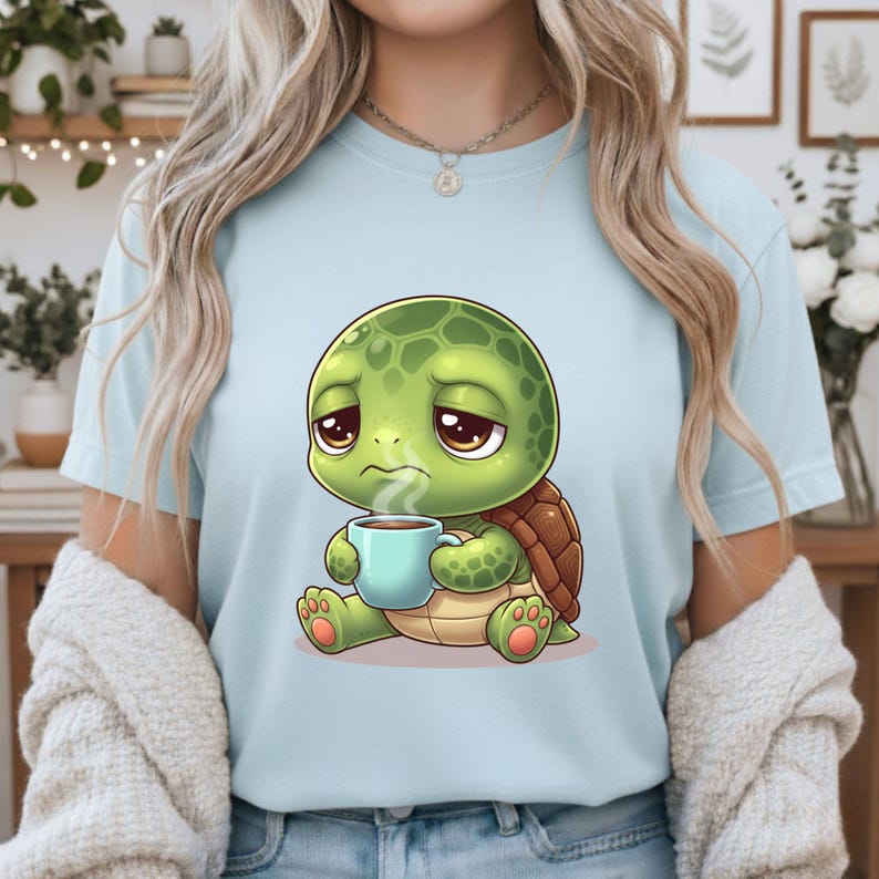 Tired Turtle Coffee PNG, Kawaii Animal Clipart (digital Download) - Etsy