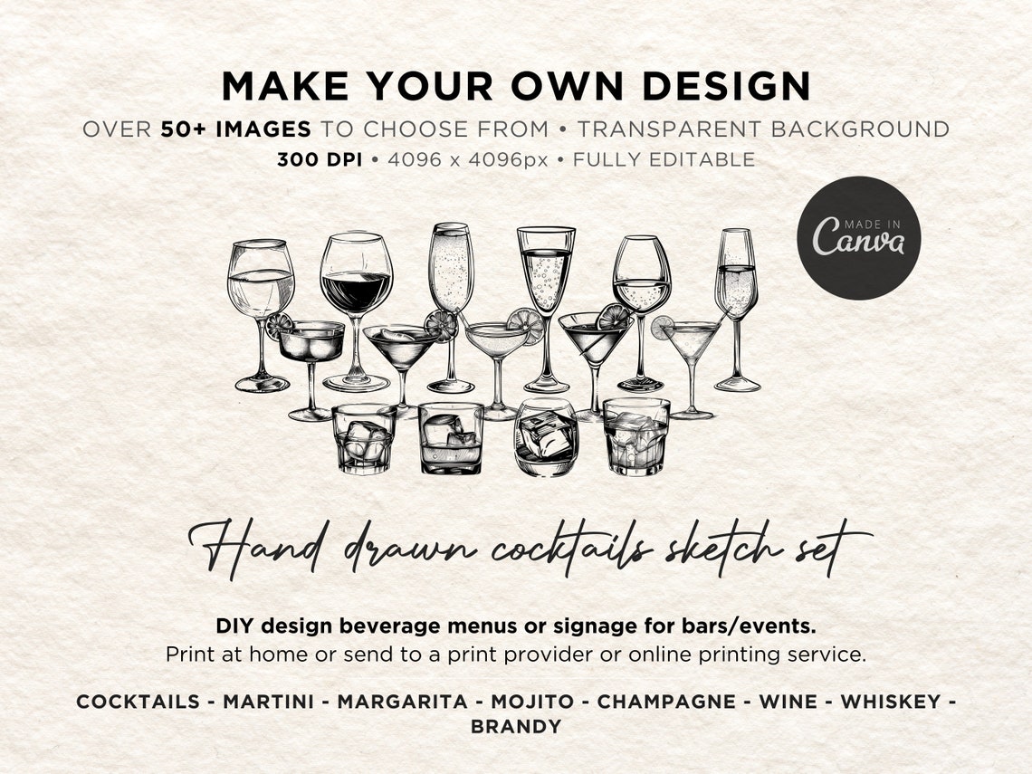 50+ Hand Drawn Sketch Cocktails Drinks Art Illustrations Clipart, Wine ...