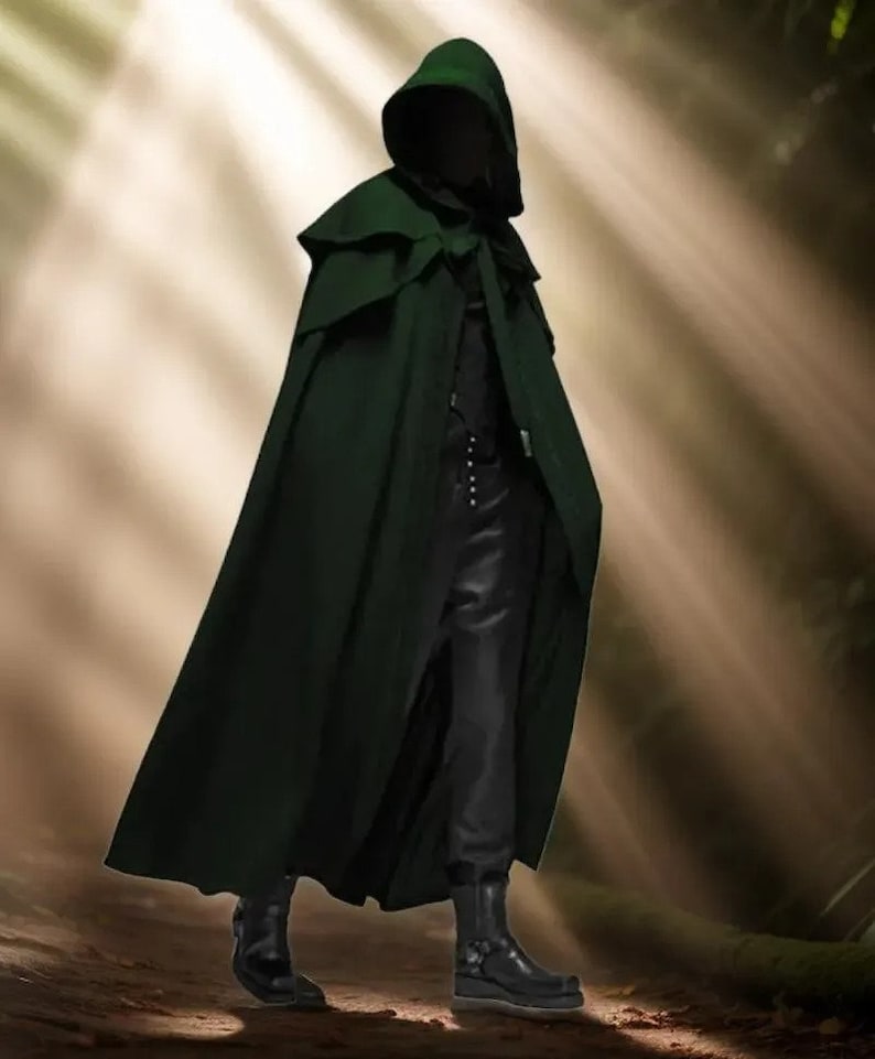 Black Medieval Hooded Cloak Gothic Retro Hooded Robe Retro Hooded Cloak ...