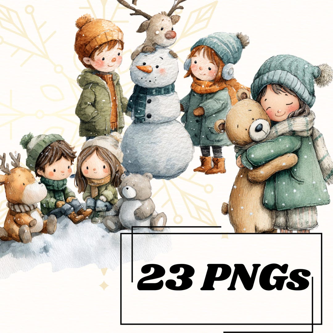 Watercolor Winter Friends Clipart | Kids, Animals PNG Set (23 Files) - Etsy