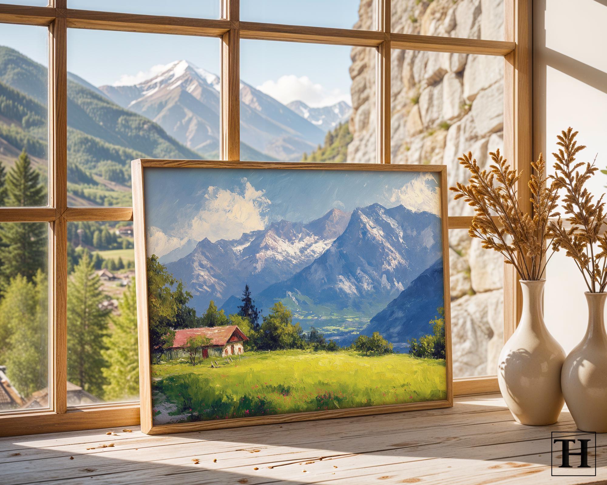 Swiss Alps Painting Switzerland Poster Original Alpine Oil Art ...