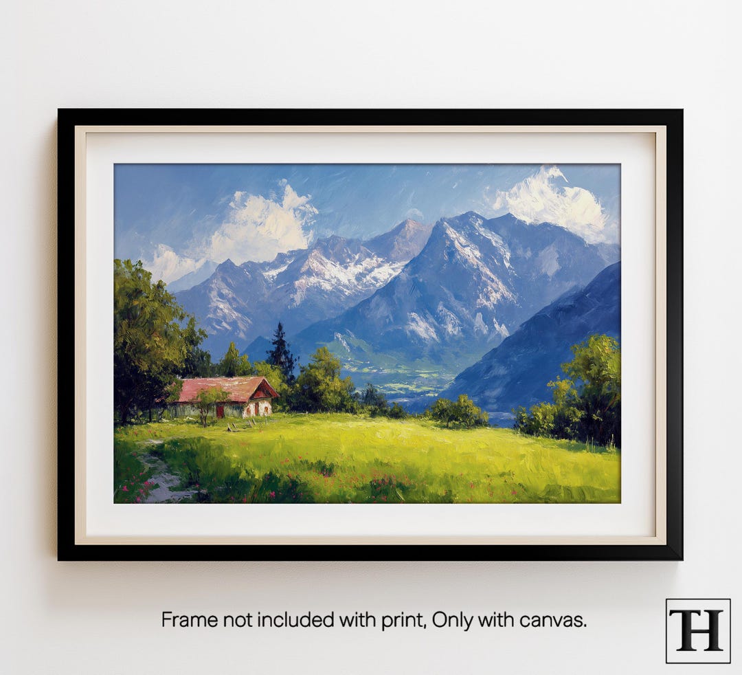 Swiss Alps Painting Switzerland Poster Original Alpine Oil Art ...