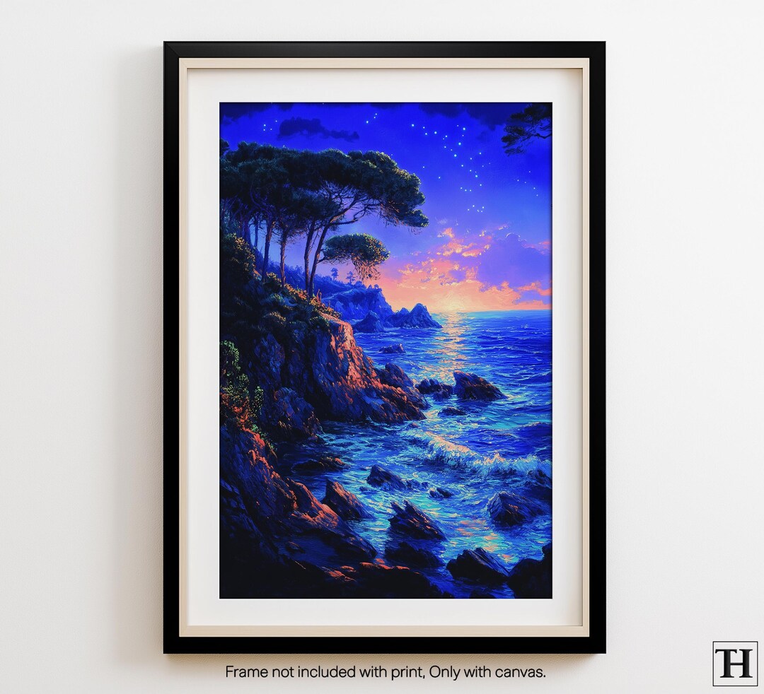 Ireland Starry Night Landscape Oil Painting Print – Moonlit Hills ...