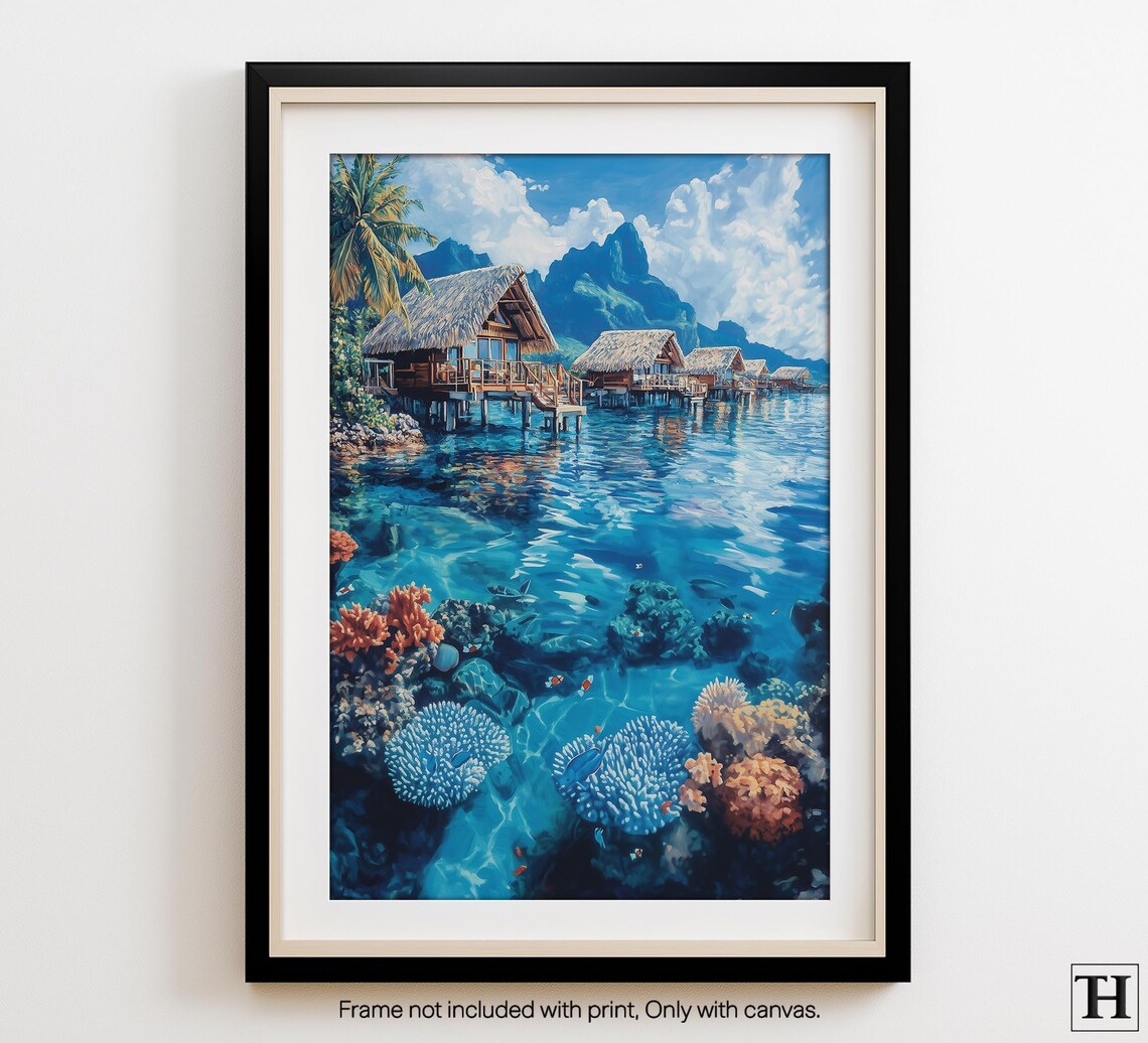 Bora Bora Overwater Bungalows French Polynesia Oil Painting Print ...