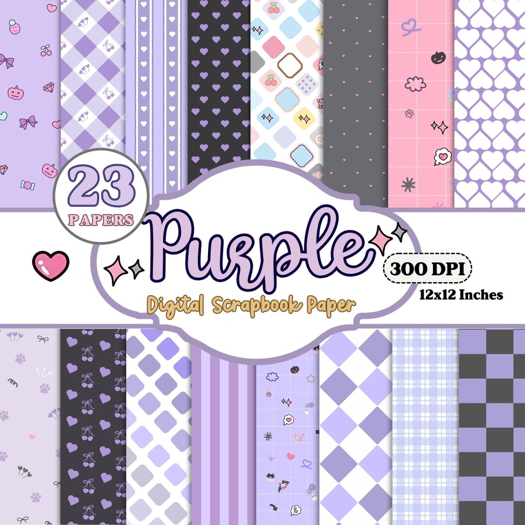 Purple Hearts Digital Paper Scrapbook, Purple Patterns JPEG - Etsy