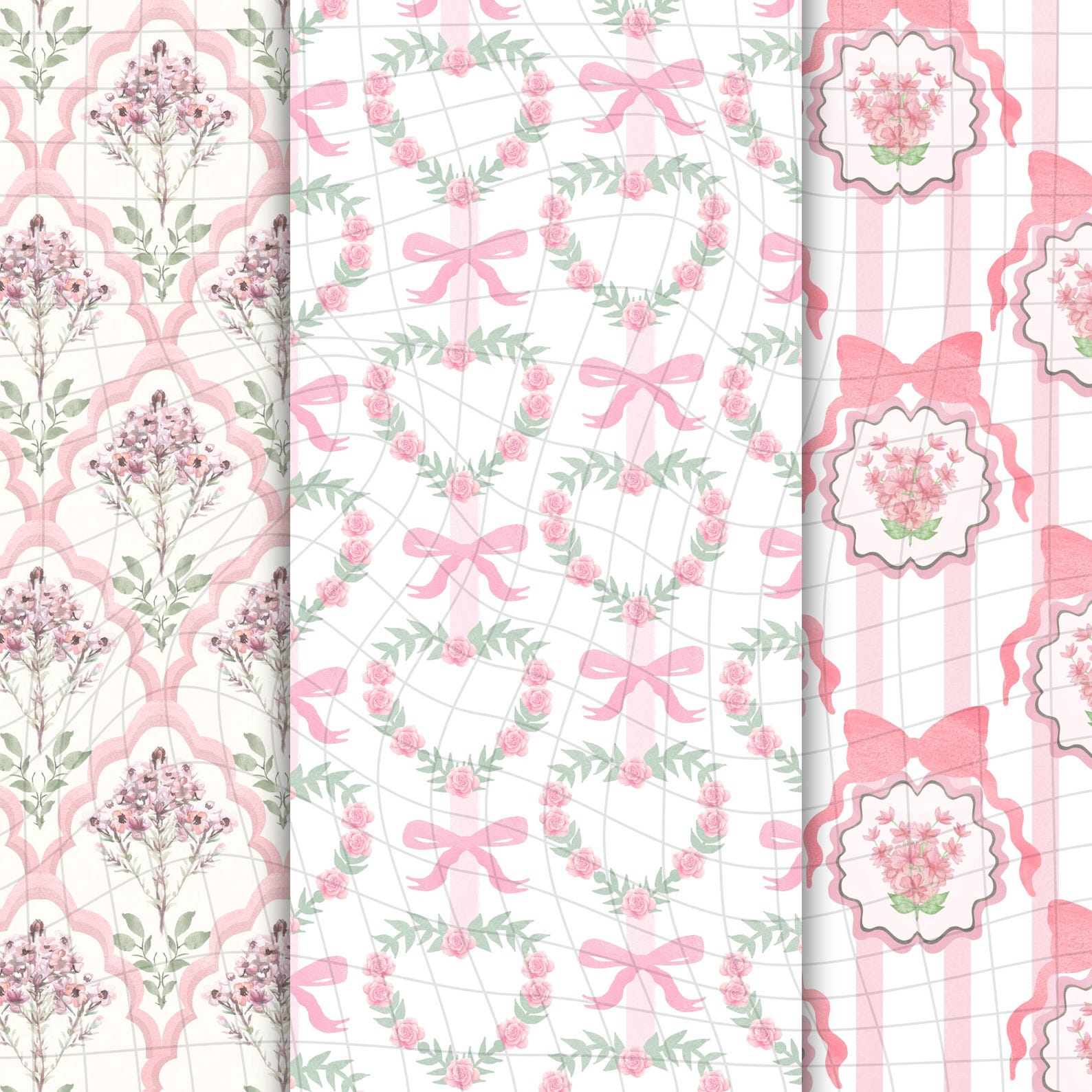 Grandmillennial Seamless Pattern, Pastel Watercolor Floral JPEG, Floral ...