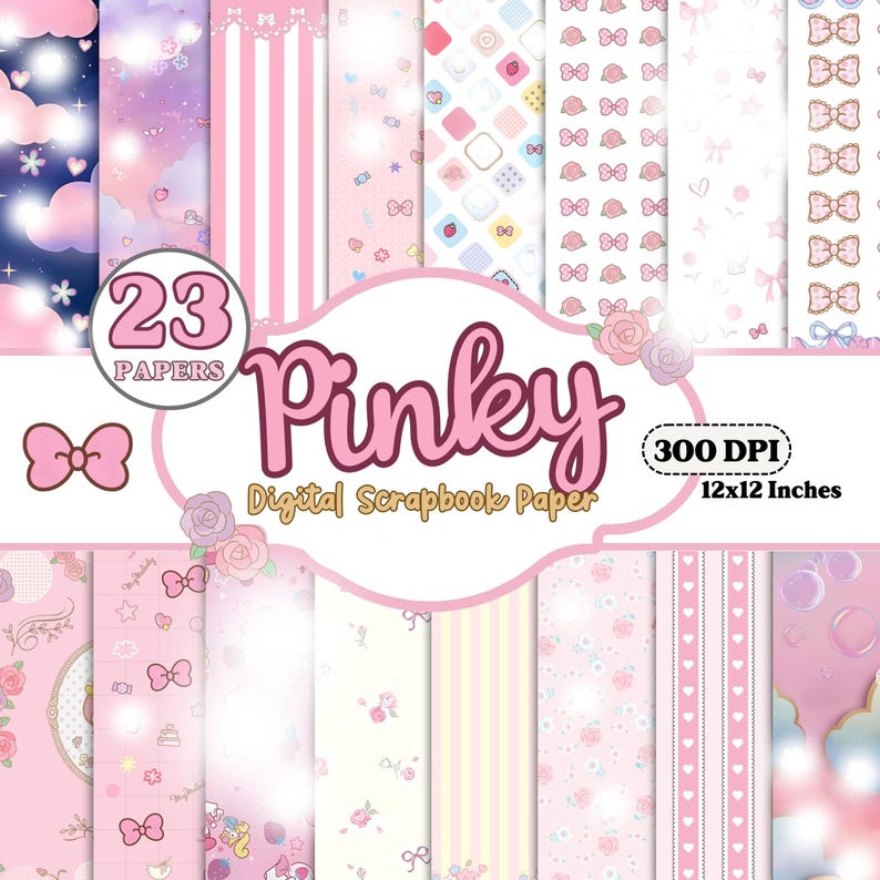 Floral Pink Digital Paper Scrapbook, Flower Bows JPEG - Etsy