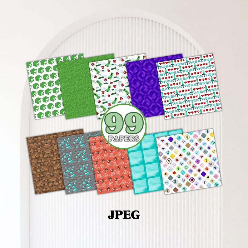 Craft Pixels Digital Papers, Mine Pattern Bundle, Gaming Clipart ...