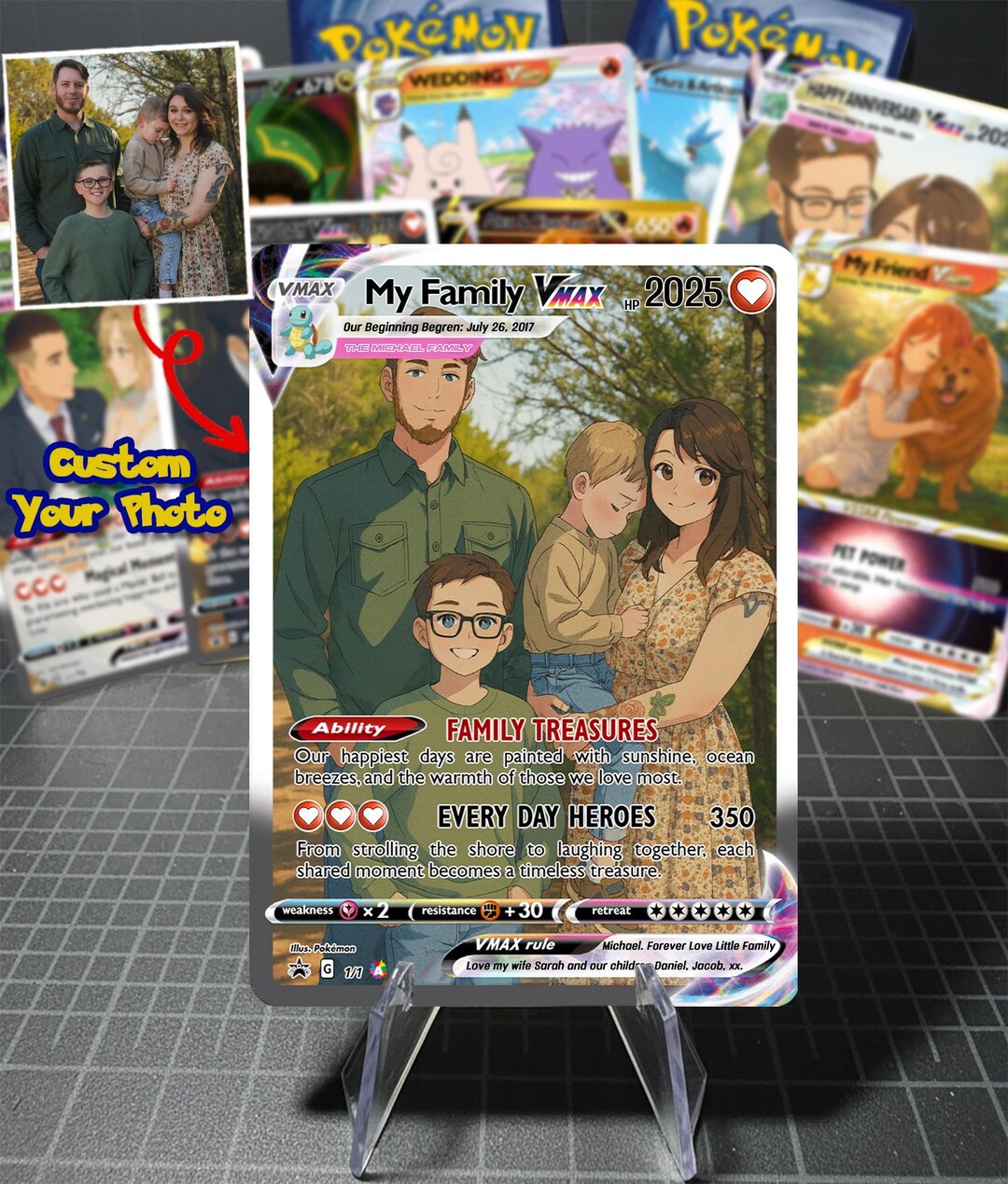 Personalized Your Family Pokemon Card, Custom Photo Anime Card, Pokemon ...