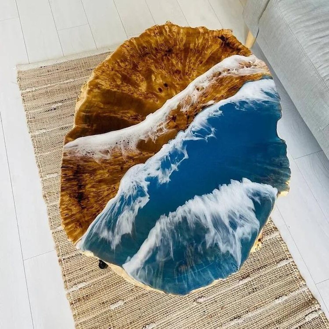 Ocean Wave Art Sea Coffee Table, Luxury Ocean Wood Resin Coffee Table ...