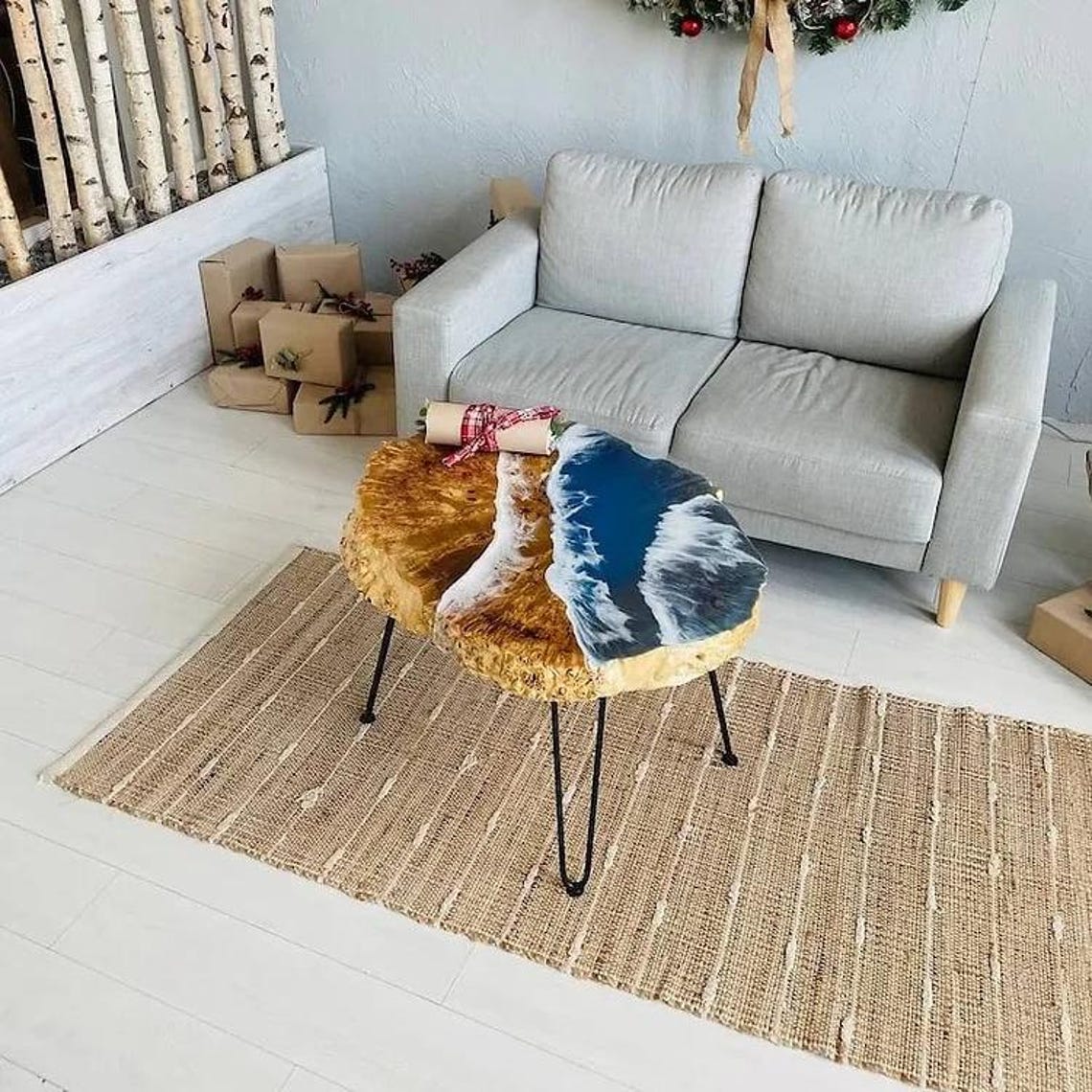 Ocean Wave Art Sea Coffee Table, Luxury Ocean Wood Resin Coffee Table ...