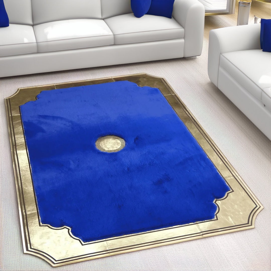 Navy Blue Plush Soft High Quality Modern Plush Area Rug, Faux Fur ...