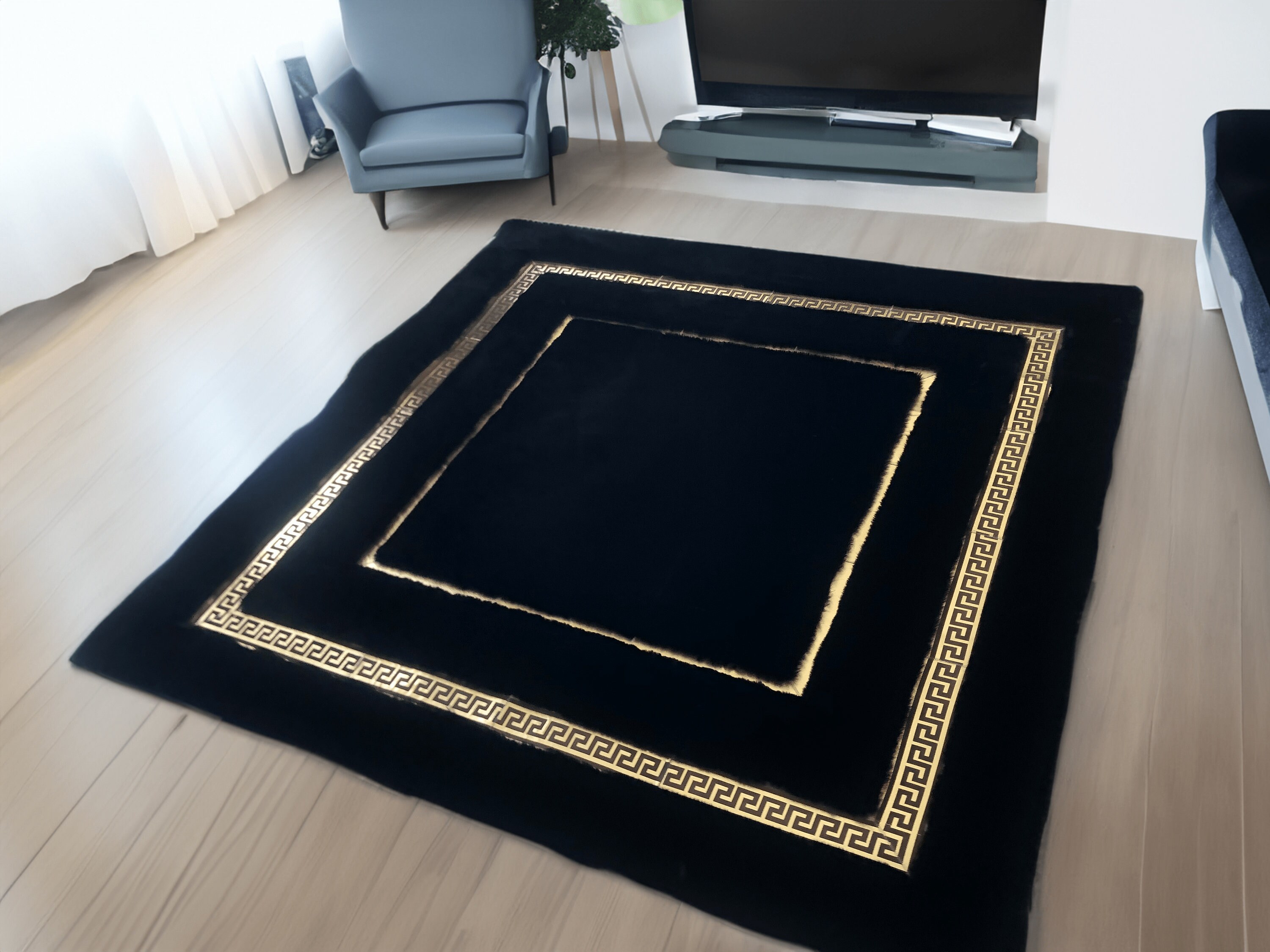 Luxury Black and Gold Area Rug- Soft Plush Carpet for Living Room ...
