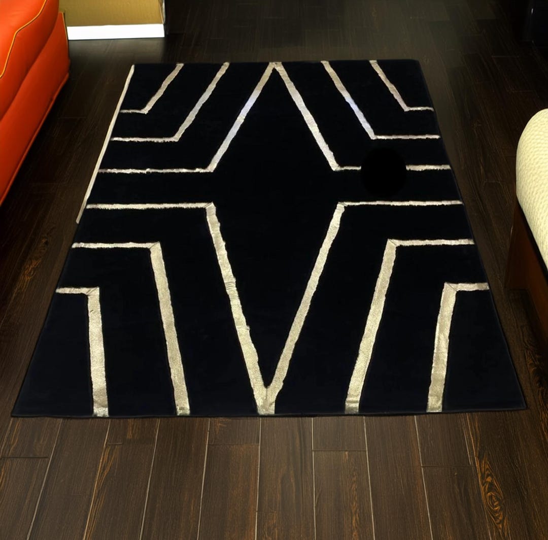 Designer Luxury Black Shaggy Plush Bedroom 5x8 Rug, Soft High Quality ...