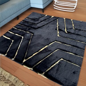 Black Gold Luxury Plush Floor Faux Fur Unique Rug, Home Decor 5x8 ...