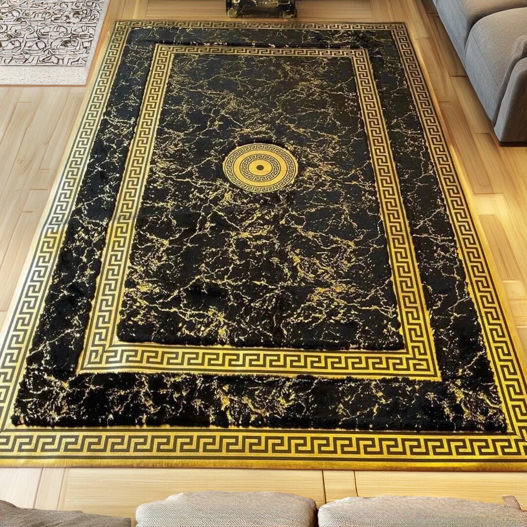Custom Size Luxury Black and Gold Area Rug- Soft Plush Carpet for ...