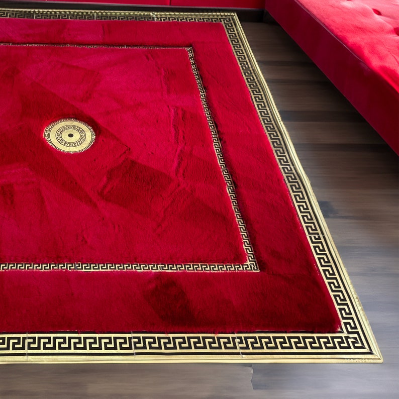 Red Luxury Large Faux Fur Luxury Soft 6x8 Rug, Shaggy Red Gold High ...