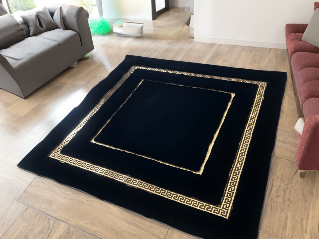 Luxury Black and Gold Area Rug- Soft Plush Carpet for Living Room ...