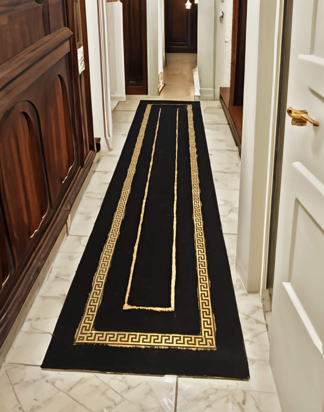 Hallway Faux Fur Black Gold Luxury Soft 2x9 Rug, Shaggy Corridor High ...