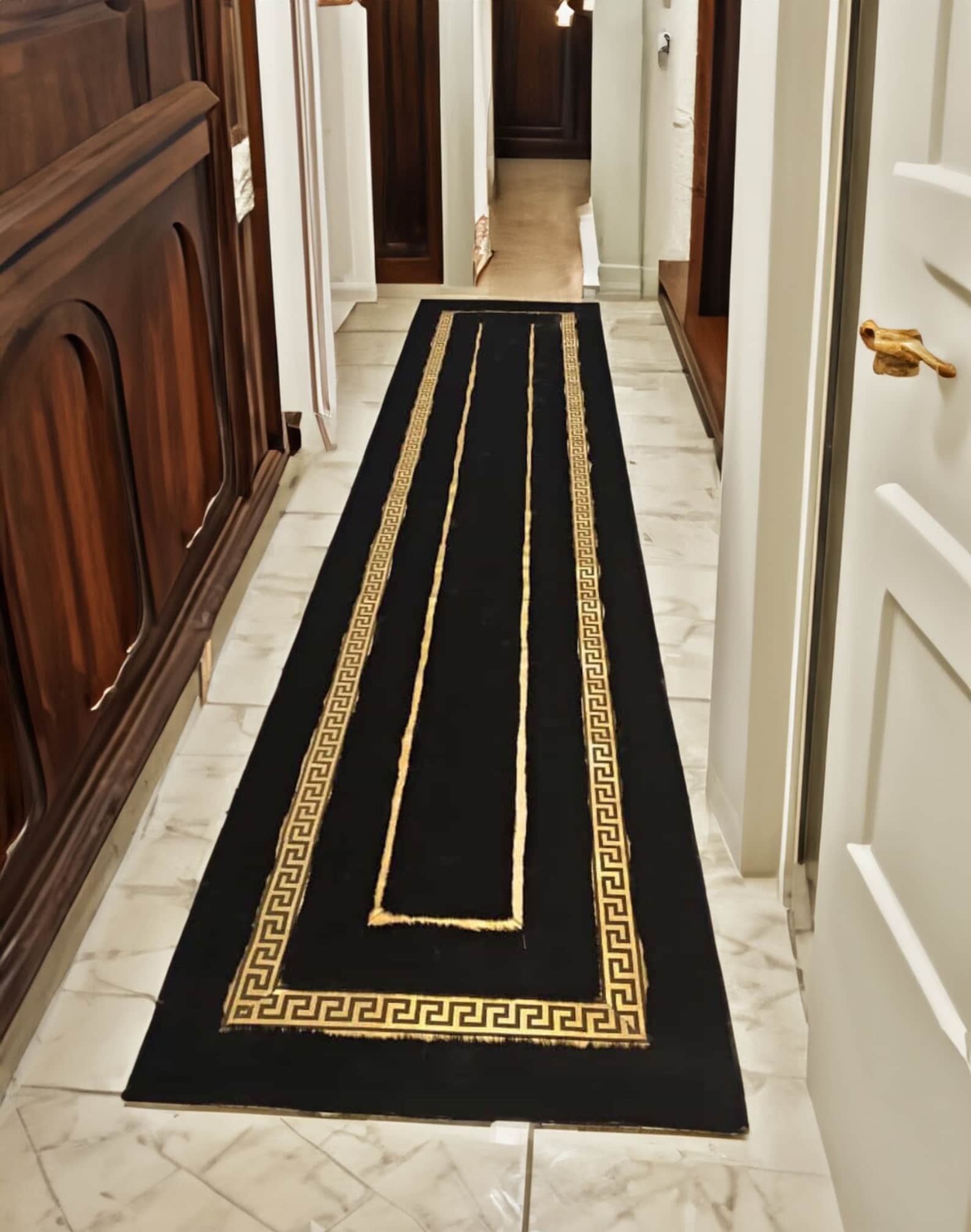 Hallway Faux Fur Black Gold Luxury Soft 2x9 Rug, Shaggy Corridor High ...