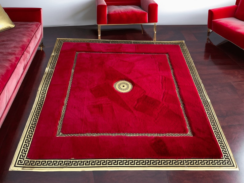 Red Luxury Large Faux Fur Luxury Soft 6x8 Rug, Shaggy Red Gold High ...