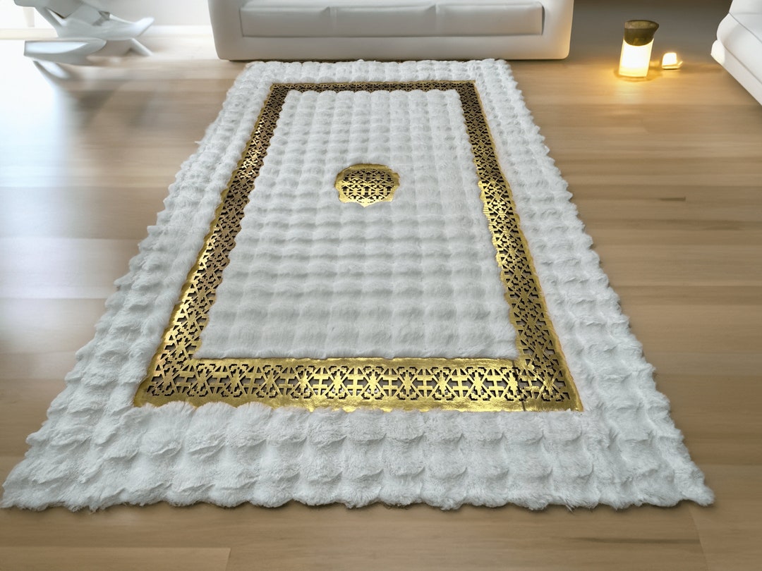 Geometric Plush Area White Gold Faux Fur Unique 8x10 Large Rug, White ...
