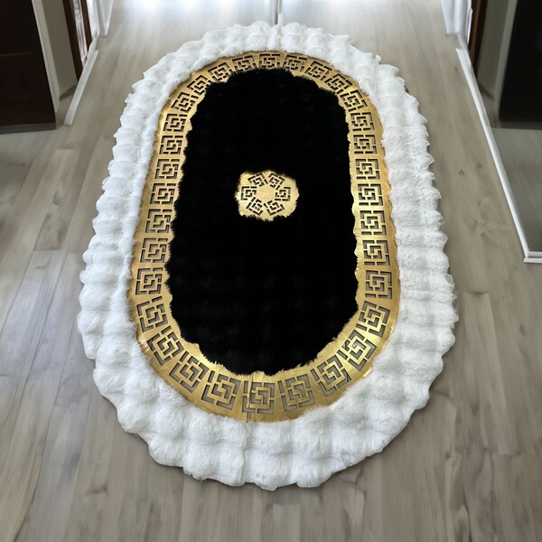 Black Gold White Rug - Etsy