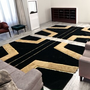Luxury Black and Caramel Soft Home Decor Living Room Custom Rug, Plush ...