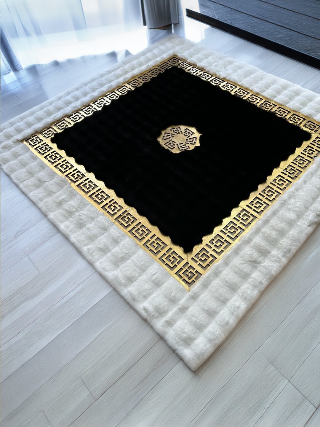 Designer Luxury White & Gold Shaggy Plush Bedroom 6x8 Rug, Soft High ...